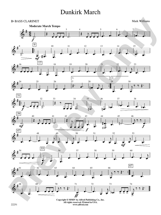 Dunkirk March: B-flat Bass Clarinet: B-flat Bass Clarinet Part ...