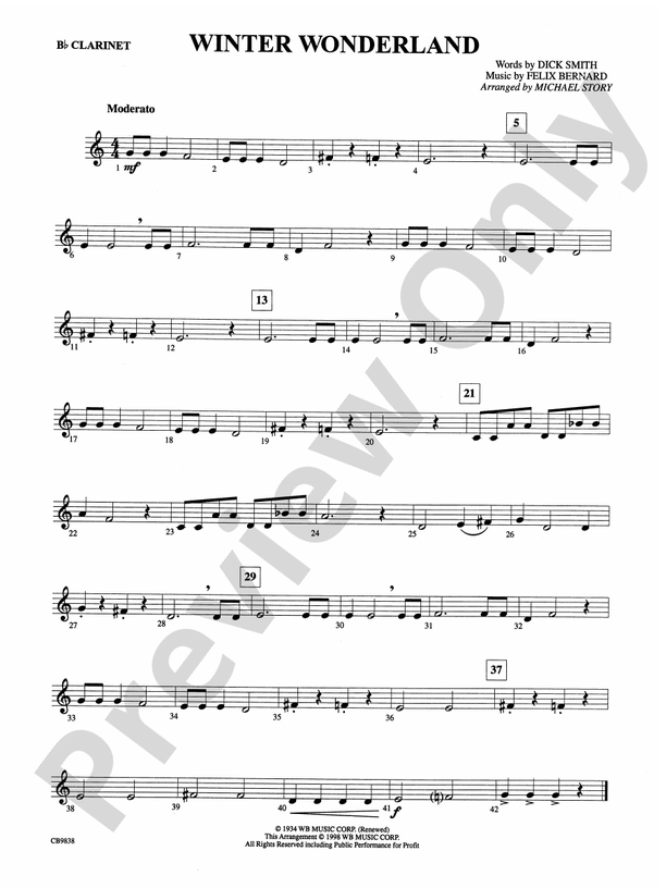 Winter Wonderland: 1st B-flat Clarinet: 1st B-flat Clarinet Part ...
