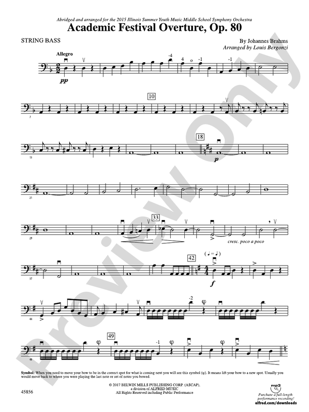 Academic Festival Overture, Op. 80: String Bass: String Bass Part ...