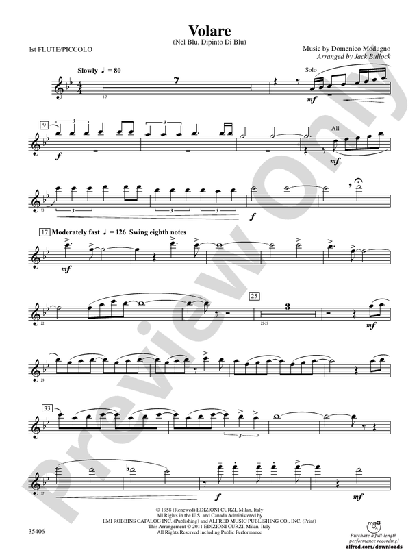 Volare: Flute: Flute Part - Digital Sheet Music Download