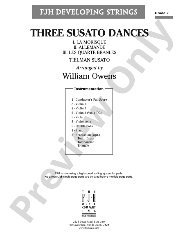Three Susato Dances: Score: String Orchestra Score: Tielman Susato ...