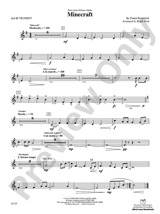 Minecraft: 2nd B-flat Trumpet: 2nd B-flat Trumpet Part - Digital Sheet ...