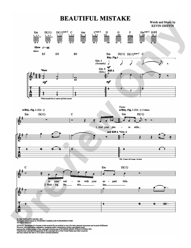 Beautiful Mistake: Guitar TAB: Better Than Ezra - Digital Sheet Music Download