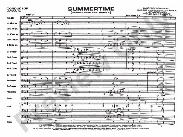 Summertime: Score: Vocal Jazz Score - Digital Sheet Music Download