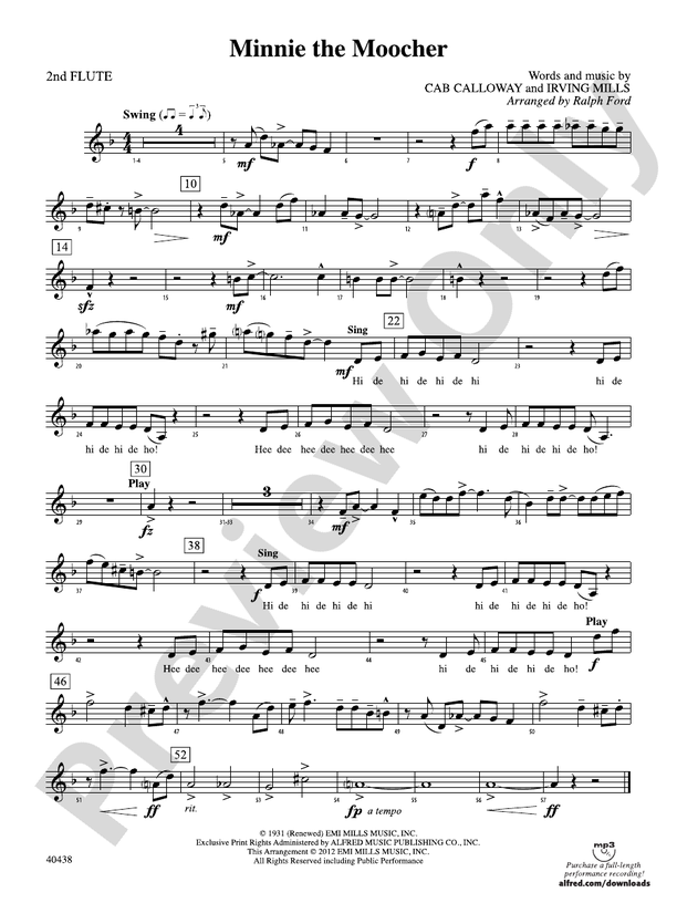 Minnie the Moocher: 2nd Flute: 2nd Flute Part - Digital Sheet Music ...