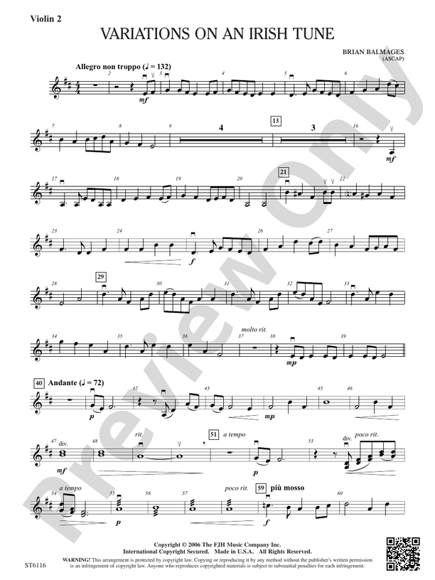 Variations on an Irish Tune: Violin 2: Violin 2 Part: Brian Balmages ...