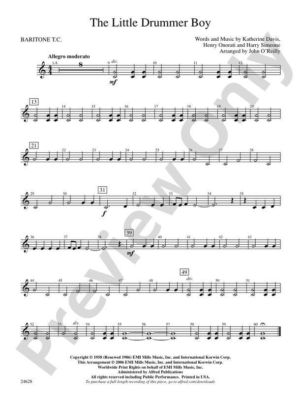 The Little Drummer Boy: Baritone T.C.: Baritone T.C. Part - Digital ...