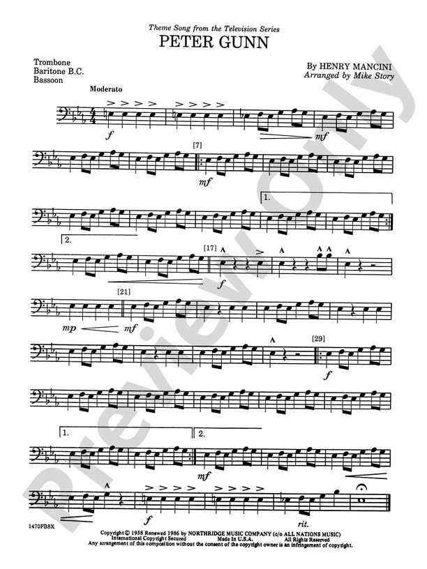 Peter Gunn: 1st Trombone: 1st Trombone Part - Digital Sheet Music Download