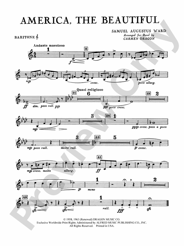 America the Beautiful: Baritone T.C.: Baritone T.C. Part - Digital ...