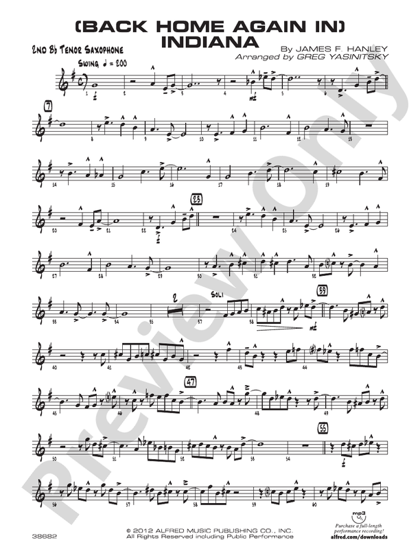 (Back Home Again In) Indiana: 2nd B-flat Tenor Saxophone: 2nd B-flat ...