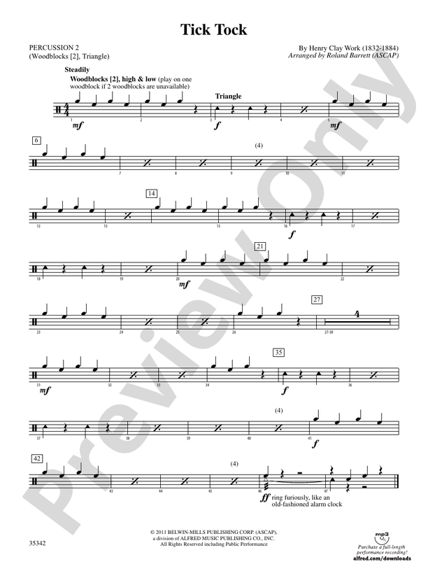 Tick Tock: 2nd Percussion: 2nd Percussion Part - Digital Sheet Music ...