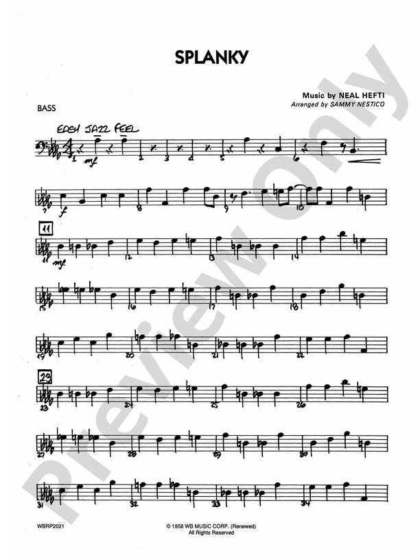 Splanky: String Bass: String Bass Part - Digital Sheet Music Download