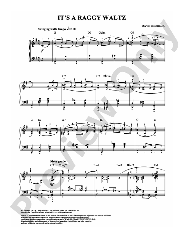 It's A Raggy Waltz: Piano: Dave Brubeck - Digital Sheet Music Download
