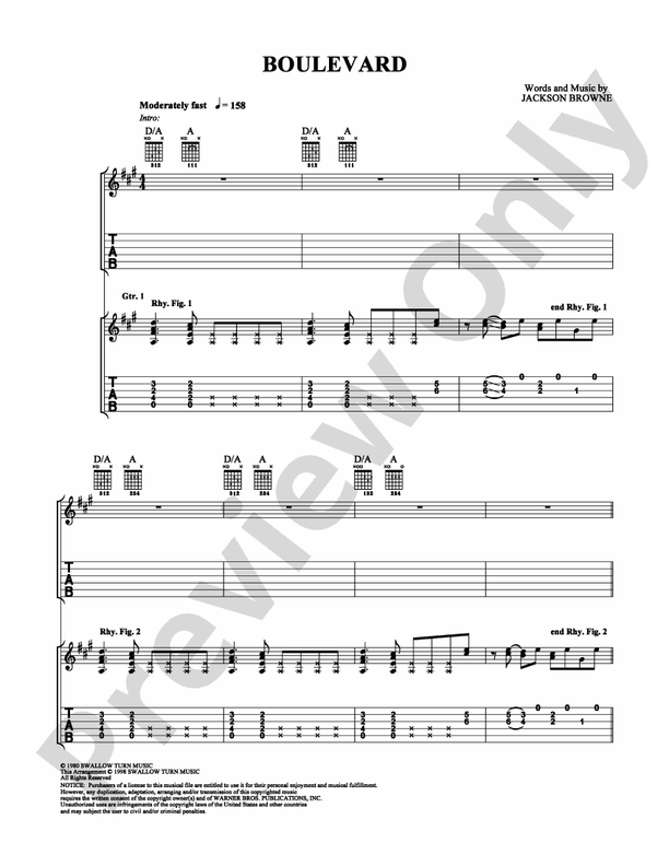 Boulevard: Easy Guitar: Jackson Browne - Digital Sheet Music Download