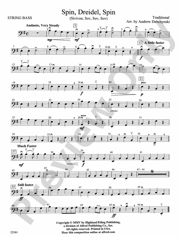 Spin, Dreidel, Spin: String Bass: String Bass Part - Digital Sheet ...
