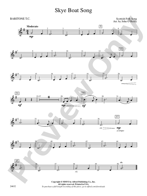 Skye Boat Song: Baritone T.C.: Baritone T.C. Part - Digital Sheet Music ...