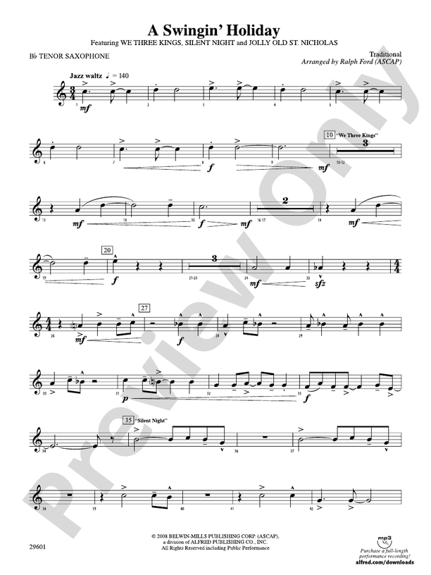 A Swingin' Holiday: B-flat Tenor Saxophone: B-flat Tenor Saxophone Part - Digital Sheet Music ...