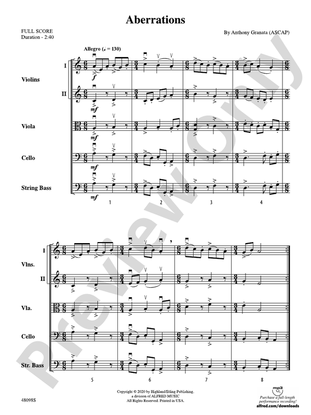 Aberrations: String Orchestra Conductor Score & Parts: Anthony Granata ...