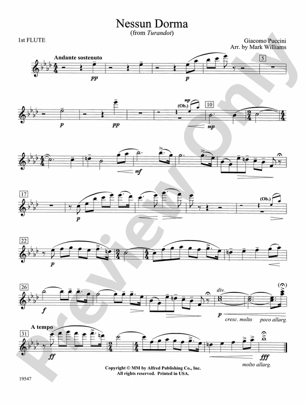 Nessun Dorma: Flute: Flute Part - Digital Sheet Music Download