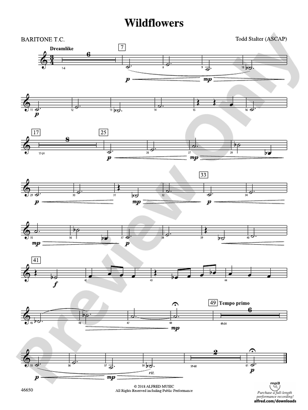 Wildflowers: Baritone T.C.: Baritone T.C. Part - Digital Sheet Music ...