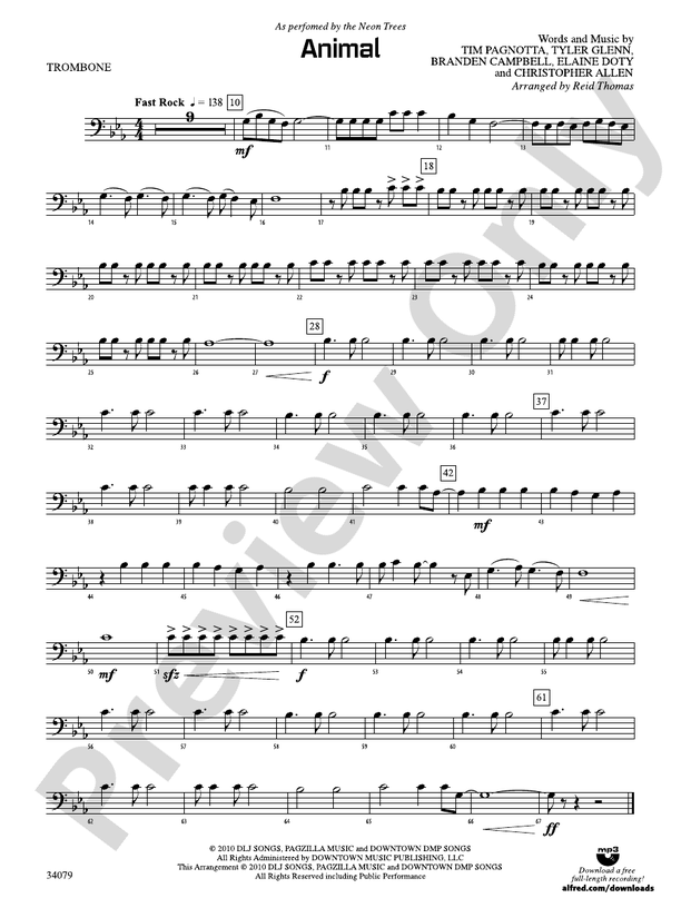 Animal: 1st Trombone: 1st Trombone Part - Digital Sheet Music Download