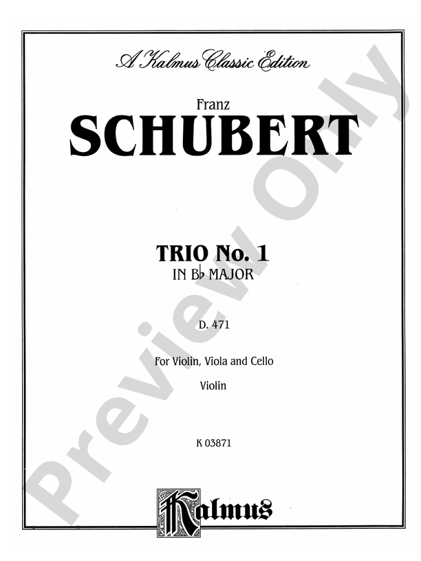 Schubert: Trio No. 1 in B flat Major: Trio No. 1 in B flat Major (Violin) Part - Digital Sheet ...