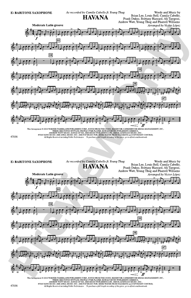 Havana: E-flat Baritone Saxophone: E-flat Baritone Saxophone Part - Digital Sheet Music Download