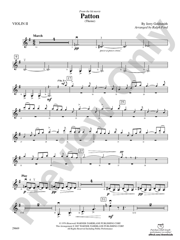 Patton (Theme): 2nd Violin: 2nd Violin Part - Digital Sheet Music Download