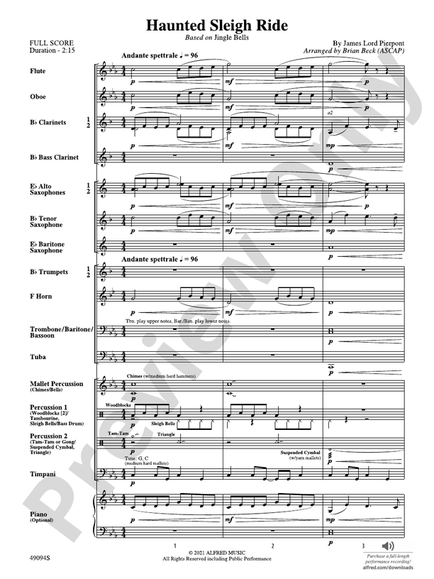 Haunted Sleigh Ride: Concert Band Conductor Score & Parts: James Lord Pierpont - Digital Sheet ...