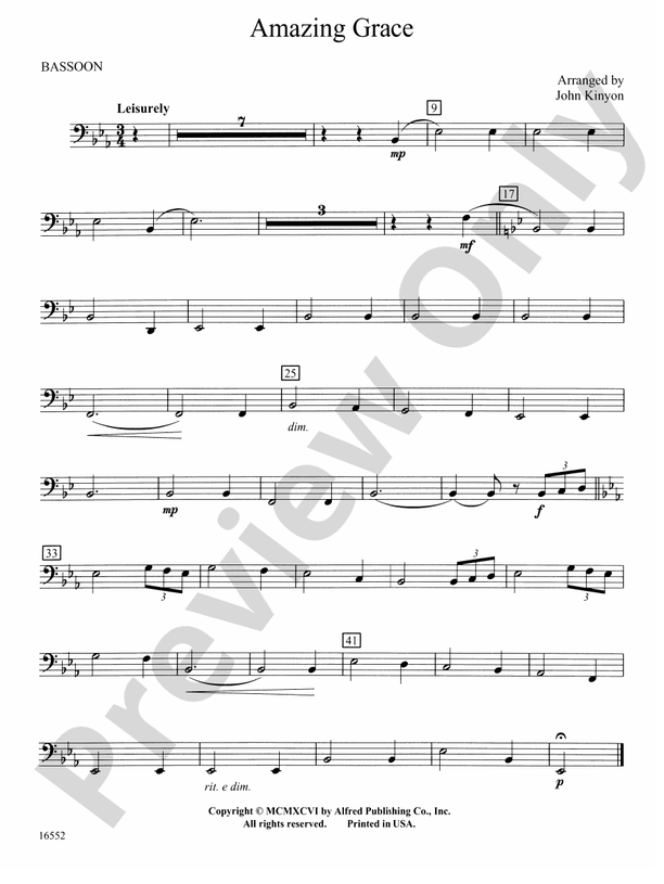 Amazing Grace: Bassoon: Bassoon Part - Digital Sheet Music Download