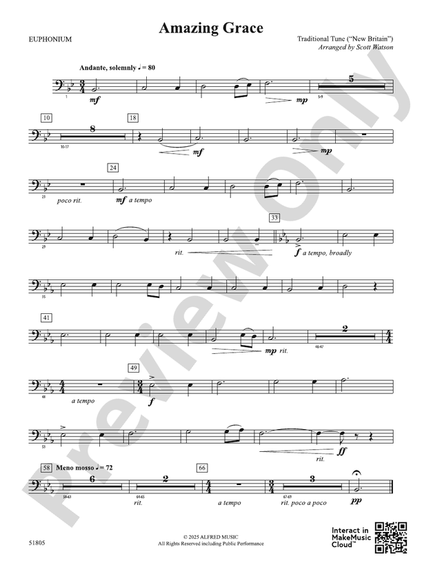 Amazing Grace: Baritone B.C.: Baritone B.C. Part - Digital Sheet Music ...