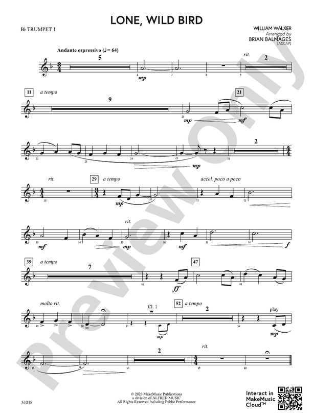 Lone, Wild Bird: 1st B-flat Trumpet: 1st B-flat Trumpet Part - Digital ...