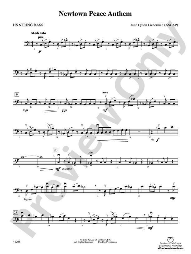 Newtown Peace Anthem: HS String Bass: HS String Bass Part - Digital ...