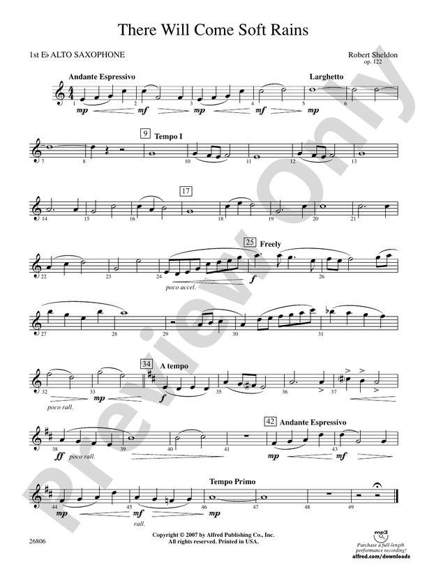There Will Come Soft Rains: E-flat Alto Saxophone: E-flat Alto Saxophone Part - Digital Sheet ...