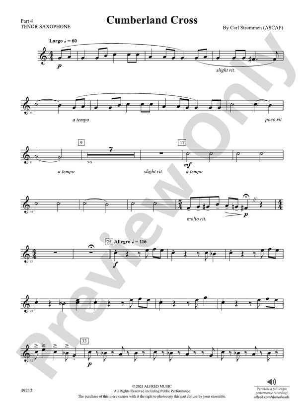 Cumberland Cross: Part 4 - Tenor Saxophone: Part 4 - Tenor Saxophone ...