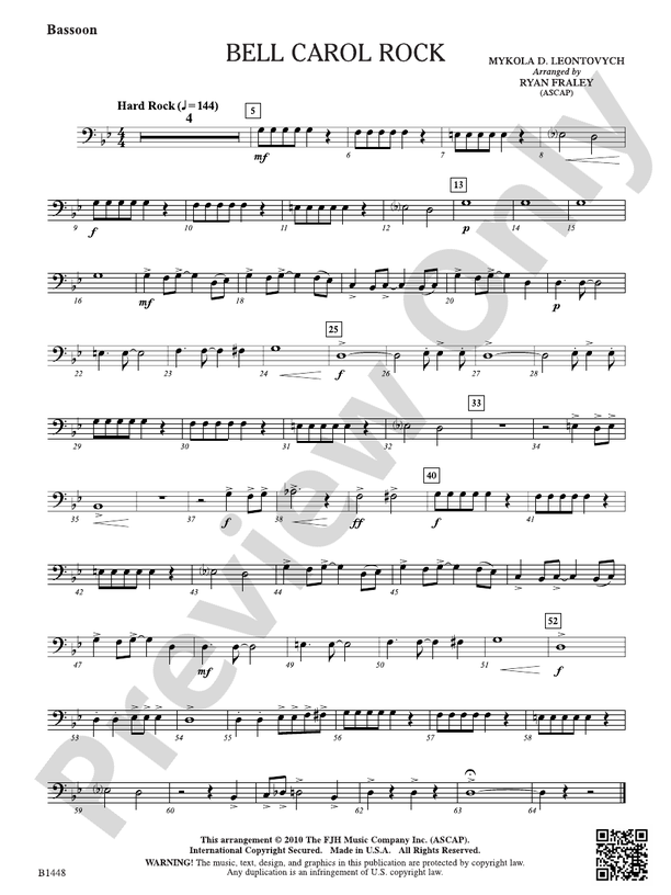 Bell Carol Rock: Bassoon: Bassoon Part: Mykola Dmytrovych Leontovych ...