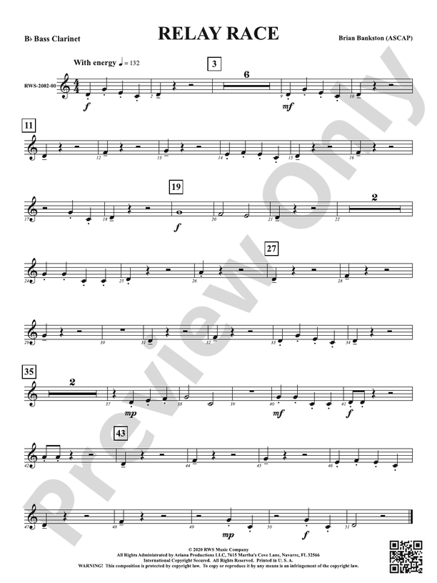 Relay Race: B-flat Bass Clarinet: B-flat Bass Clarinet Part: Brian ...