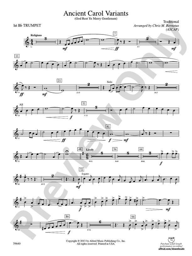 Ancient Carol Variants: 1st B-flat Trumpet: 1st B-flat Trumpet Part ...