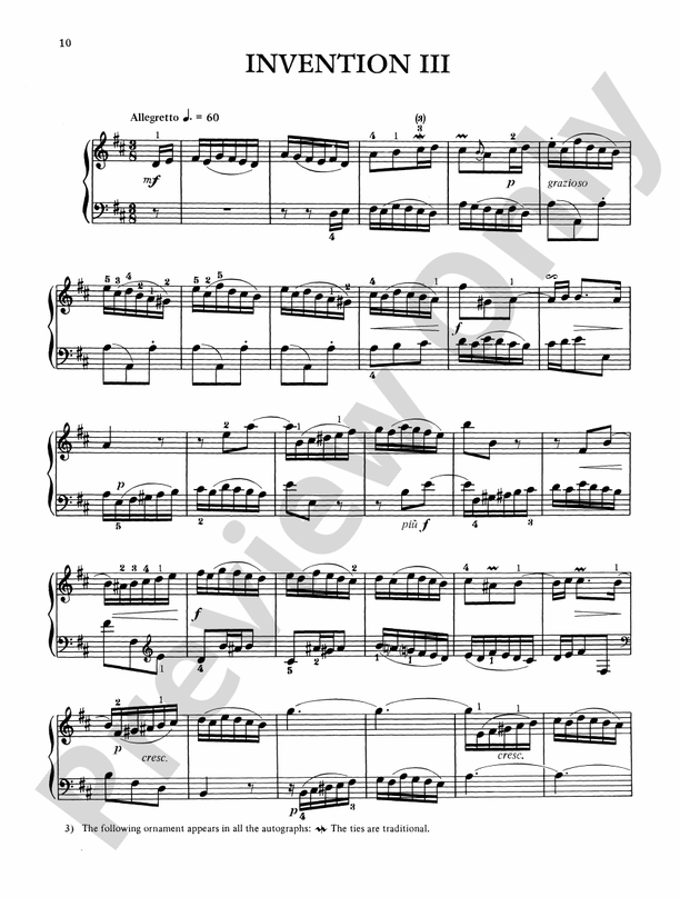 Bach: Two and Three-Part Inventions (Ed. Hans Bischoff): Invention III ...