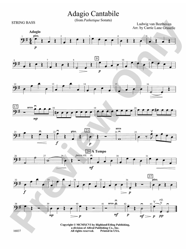 Adagio Cantabile: String Bass: String Bass Part - Digital Sheet Music ...