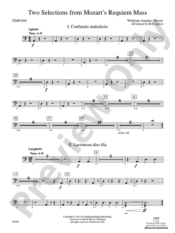 Two Selections from Mozart's Requiem Mass: Timpani: Timpani Part ...
