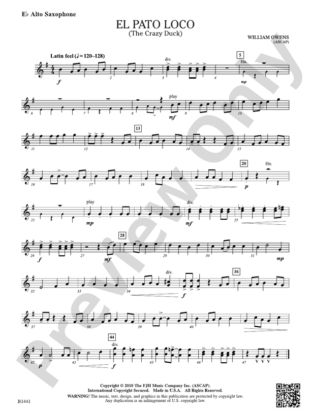 El Pato Loco (The Crazy Duck): E-flat Alto Saxophone: E-flat Alto ...