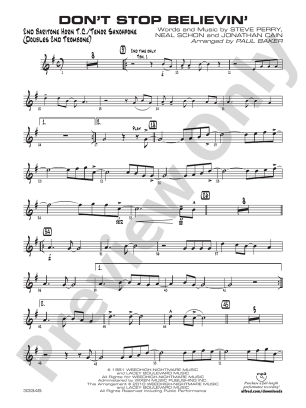 Don't Stop Believin': 2nd Baritone T.C.: 2nd Baritone T.C. Part - Digital Sheet Music Download