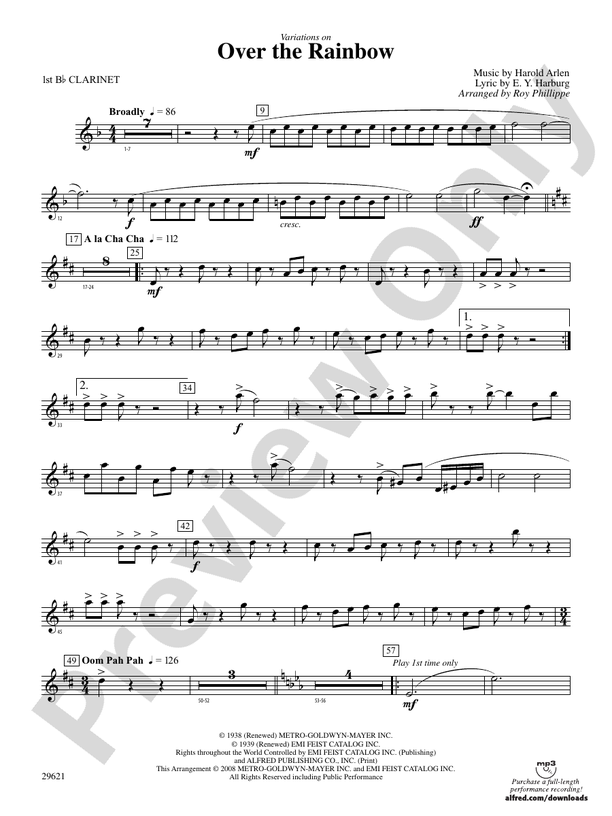 Over the Rainbow (from The Wizard of Oz), Variations on: 1st B-flat ...