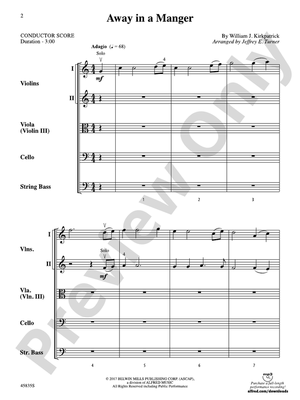 Away in a Manger: Score: String Orchestra Score - Digital Sheet Music ...