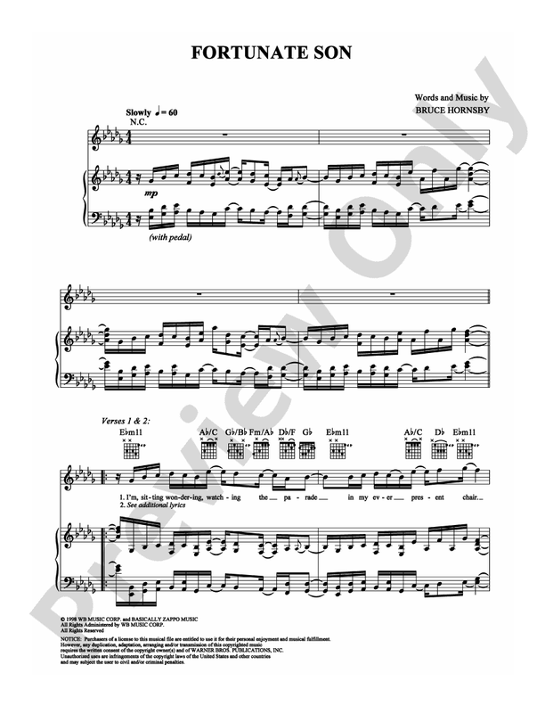 Fortunate Son: Piano/Vocal/Chords: Bruce Hornsby - Digital Sheet Music Download