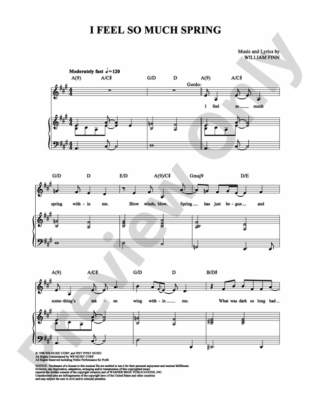 I Feel So Much Spring: Piano/Vocal/Chords: William Finn - Digital Sheet Music Download