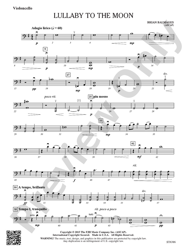 Lullaby to the Moon: Violoncello: Violoncello Part: Brian Balmages ...