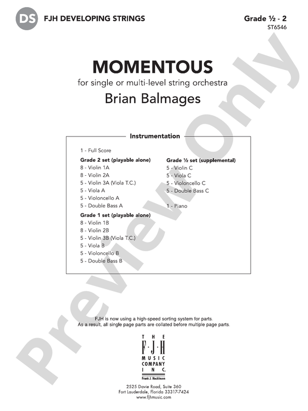 Momentous (for single or multi-level string orchestra): Score: String ...