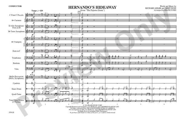 Hernando's Hideaway: Marching Band Conductor Score & Parts: Richard Adler - Digital Sheet Music ...